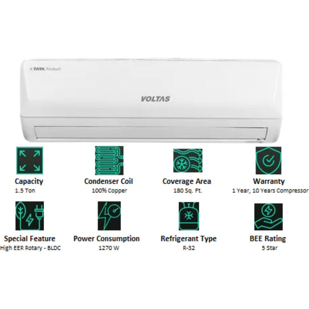 Voltas 1.50 T 185V Vertis Emerald 5 Star Anti-dust Filter Copper Conde ...