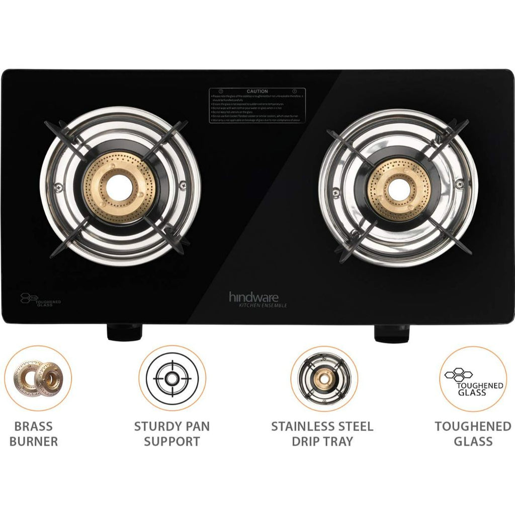 Hindware 2 Brass Burner KA Cooktop Brio 2B (Plus) (517062) Toughened G ...