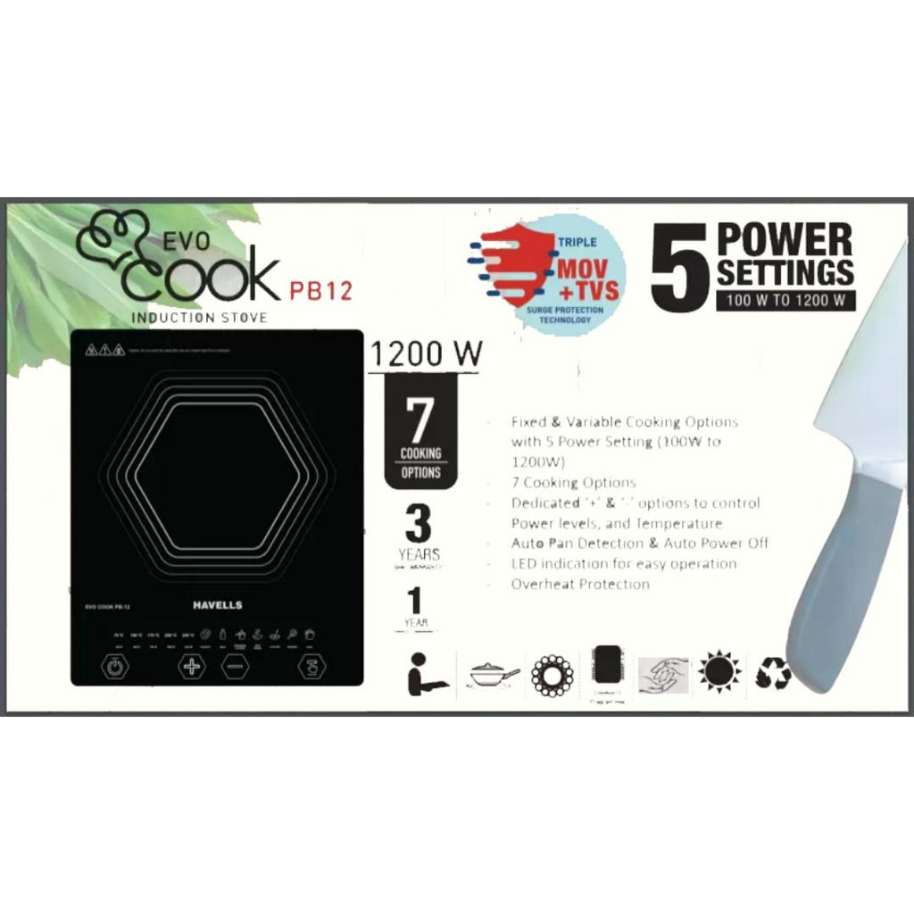 Havells GHCICEHK120 EVO Cook PB-12 1200W Push Button Control Induction ...