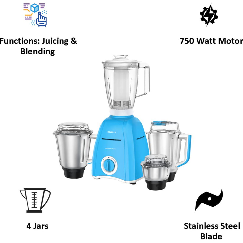 Havells 750 W GHFMGBZB075 4 Jars Momenta NV Twist Lock Mechanism Mixer ...